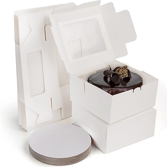 BELLE VOUS 12 Pack of White Cardboard Cake Boxes with Clear Plastic ...