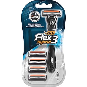Bic Flex 3 Hybrid Men's Triple-Blade Razors, Pack with 1 Handle + 4 ...