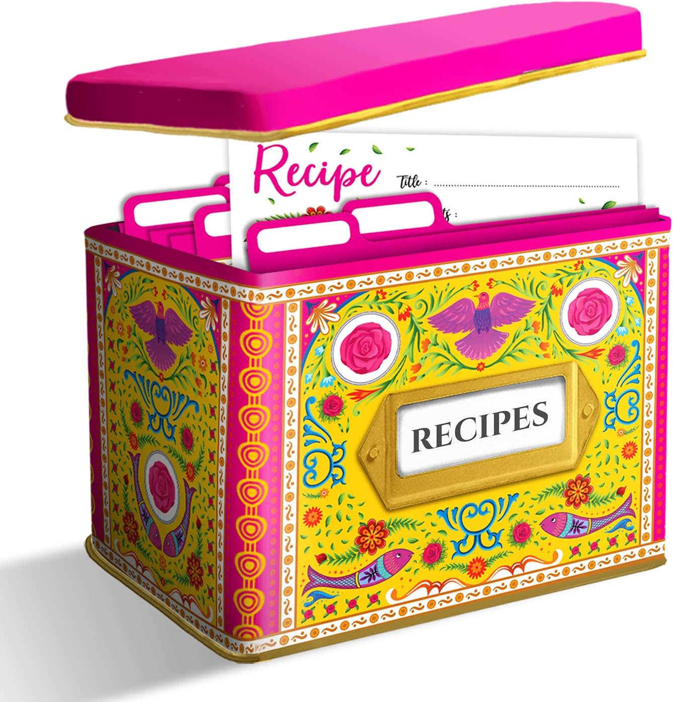 Amazon.com: Tin Recipe Card Gift Box , Truck Art Tin Recipe Box ...