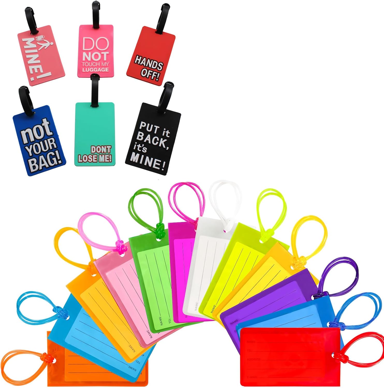 Amazon.com | Mziart 6 Pack Funny Luggage Tags, 12 Pcs PVC Colorful ...