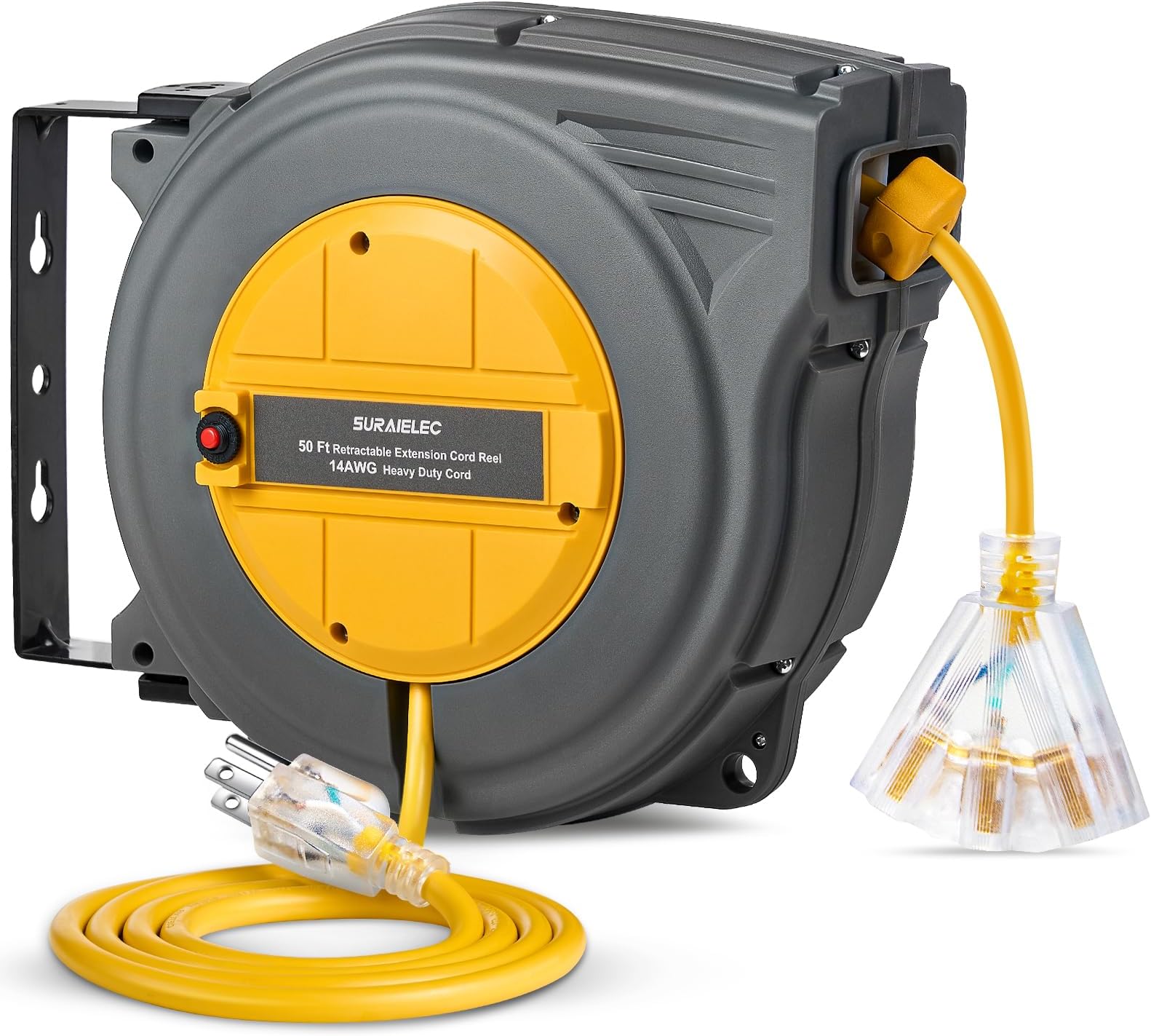 SURAIELEC 30 FT Retractable Extension Cord Reel, 16AWG/3C SJTW Power ...