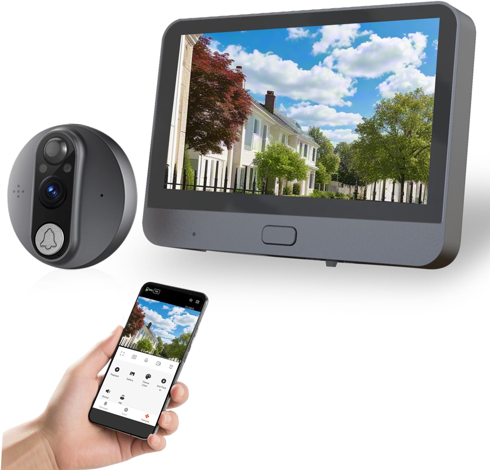 Amazon.com: Cawhun Peephole Camera WiFi Doorbell with 4.3" LCD Smart ...