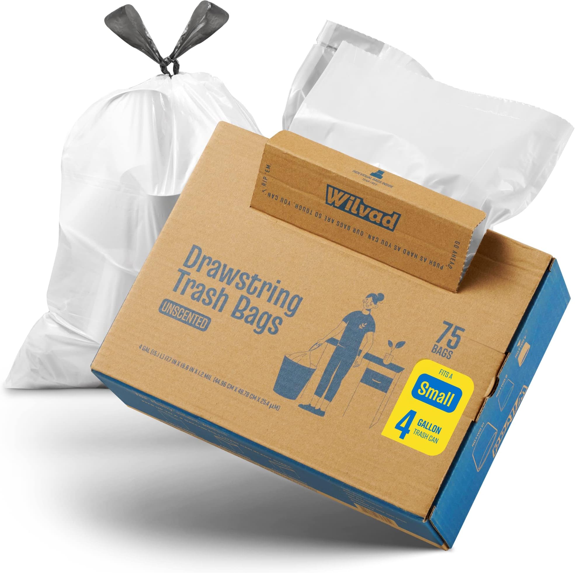 Amazon.com: 4 Gallon Drawstring Trash Bags [75 Count] Small Garbage ...