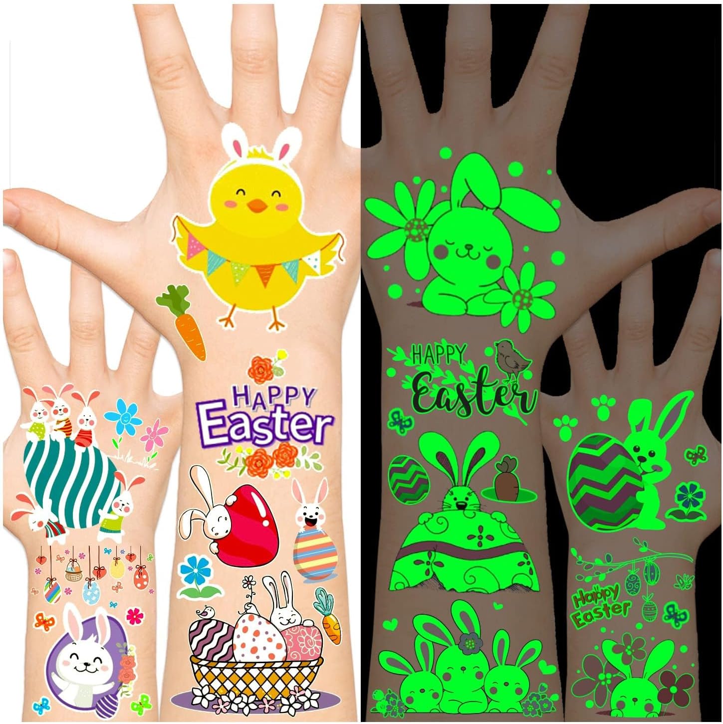 Amazon.com : 60 Pieces Easter Temporary Tattoos for Kids, Glow in The ...