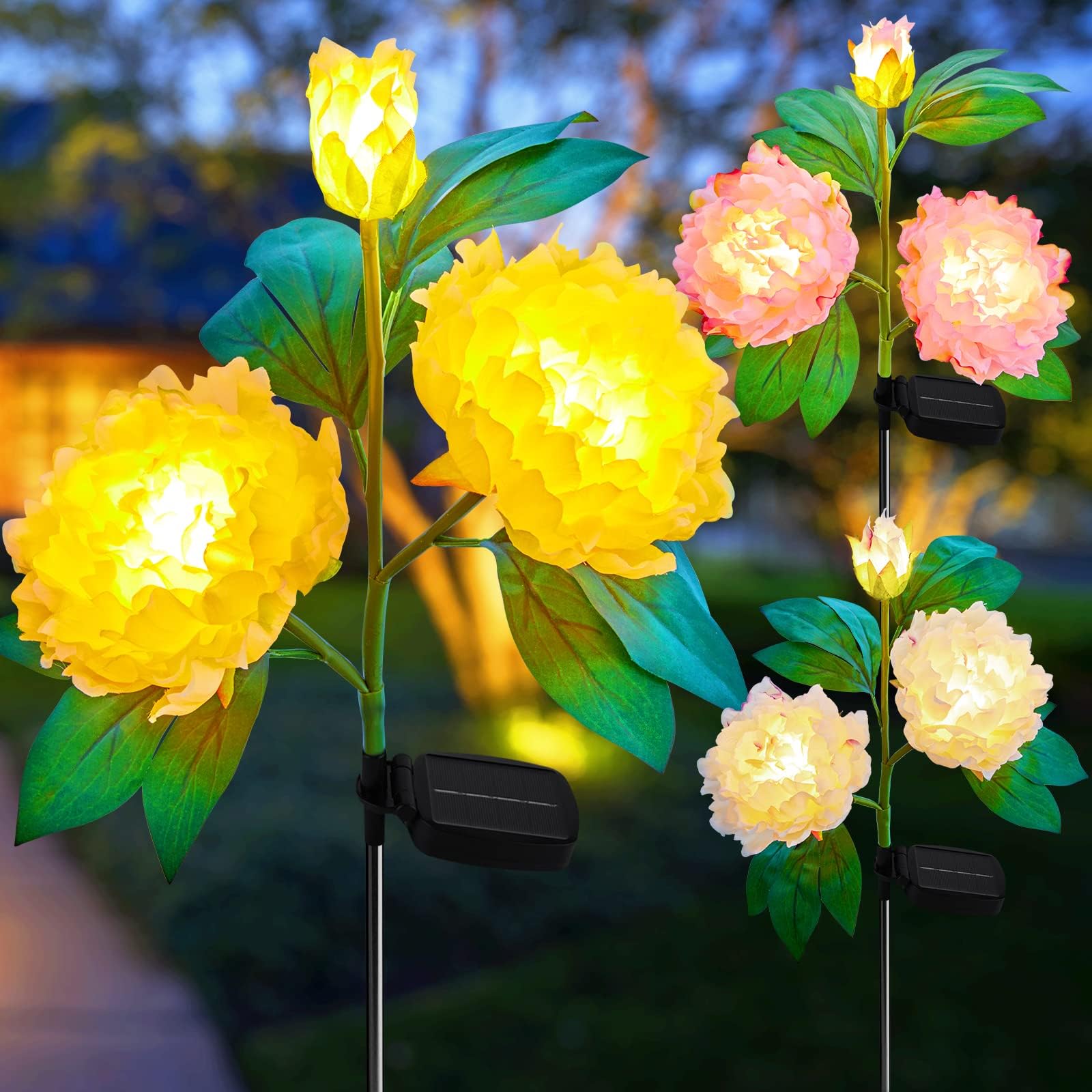 Outdoor Solar Flower Lights - 3 Pack Solar Garden Lights with Larger ...