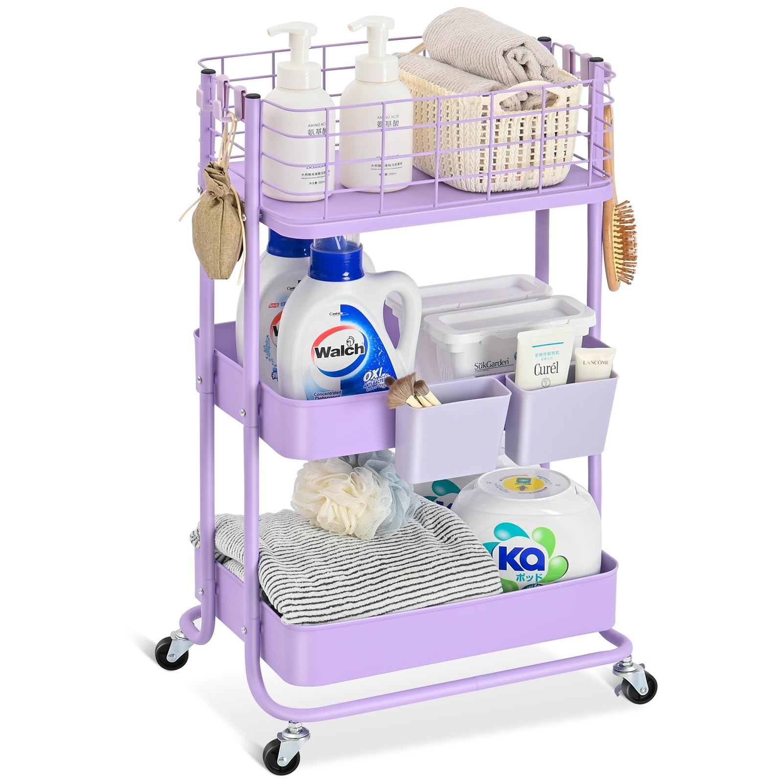 Snapklik.com : KINGRACK 3 Tier Rolling Cart, Metal Mobile Storage Shelf
