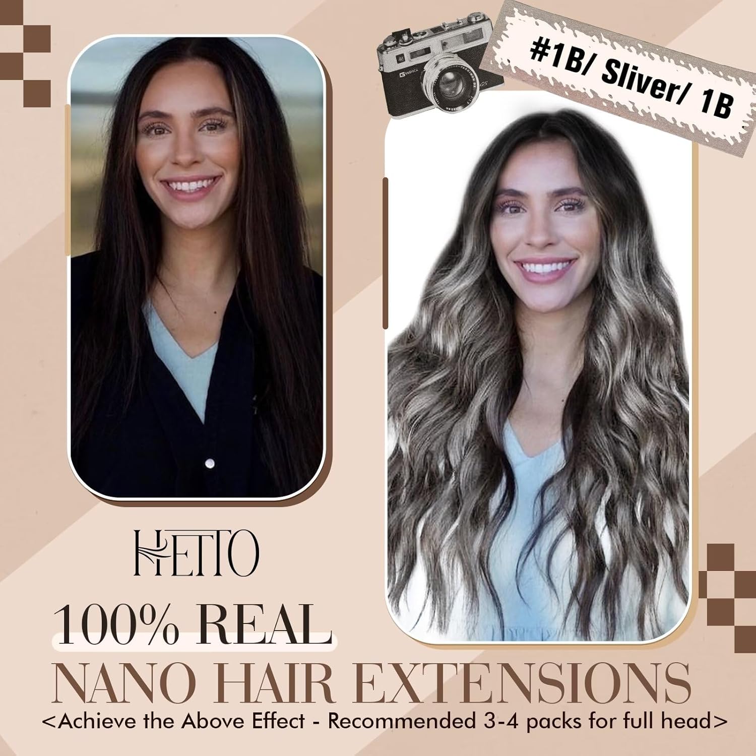 Hetto Extensiones de cabello humano real con nano anillo, 50 hebras de ...