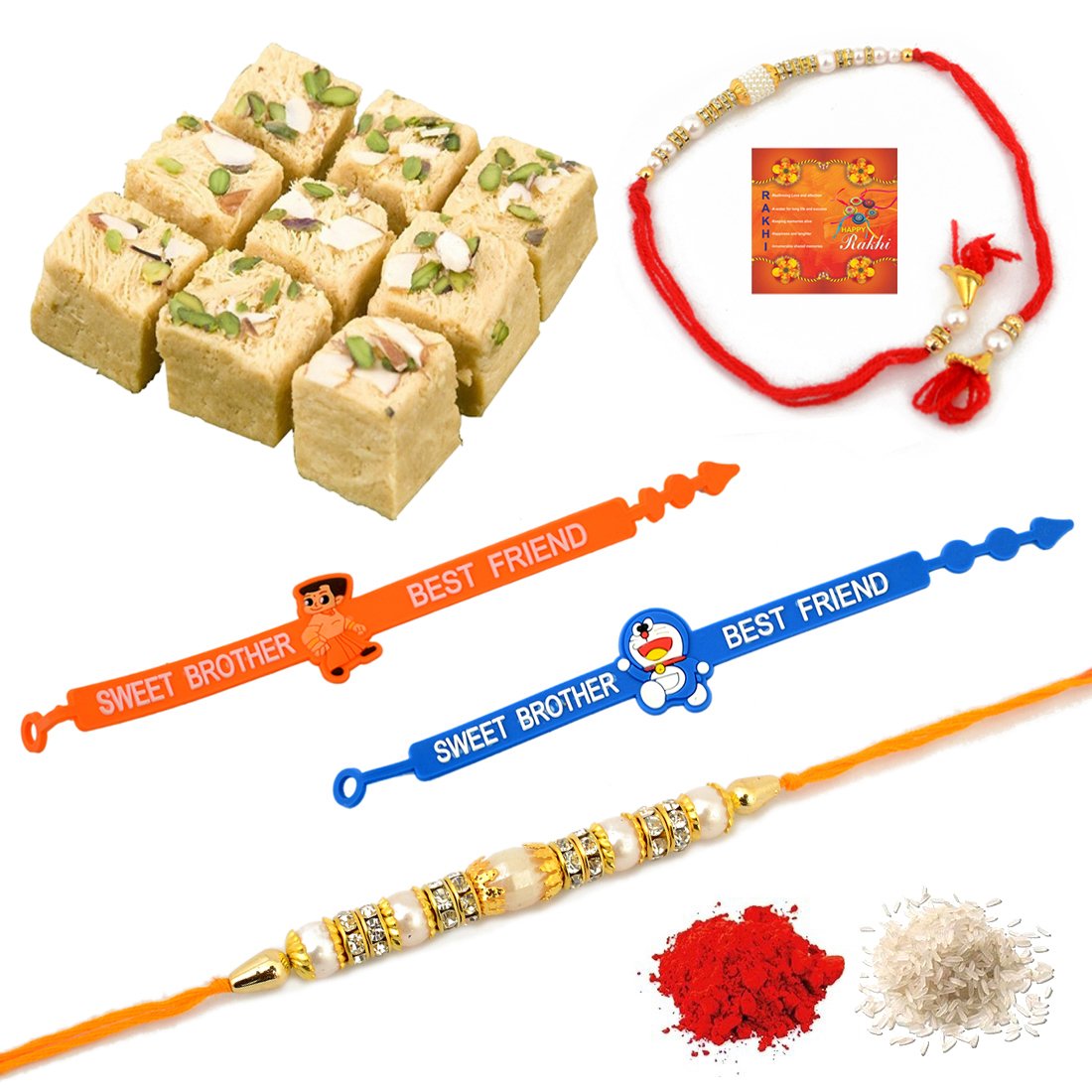 Rakhi Wala Rakhi Gift Packs Rajasthani Soan Papdi 400Gm with Multicolor ...