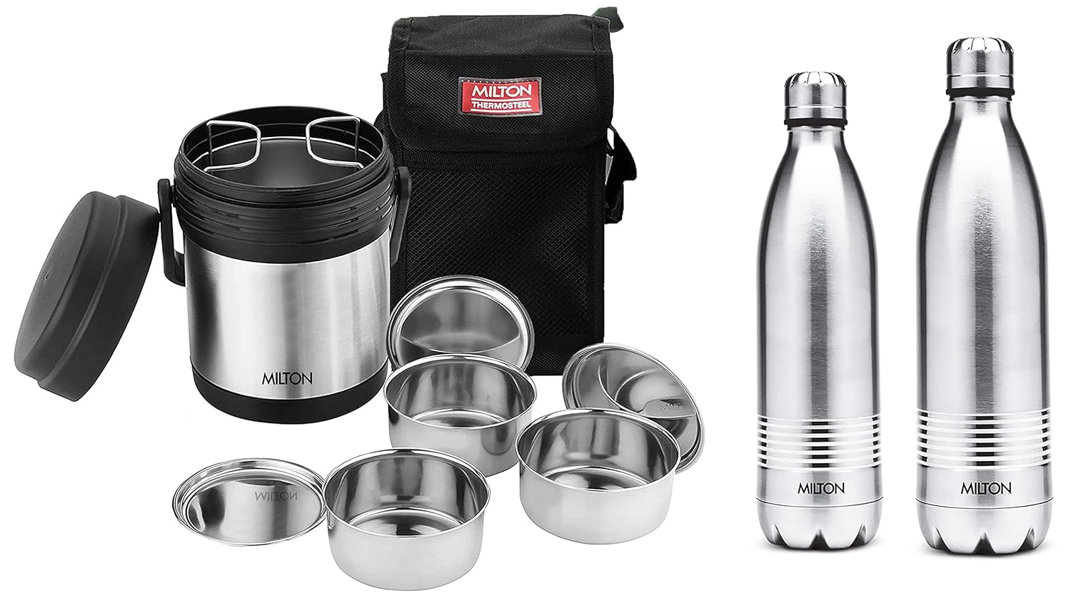MILTON Thermosteel Hot Meal 3 Container Lunch Box (Silver) duo dlx 750 ...
