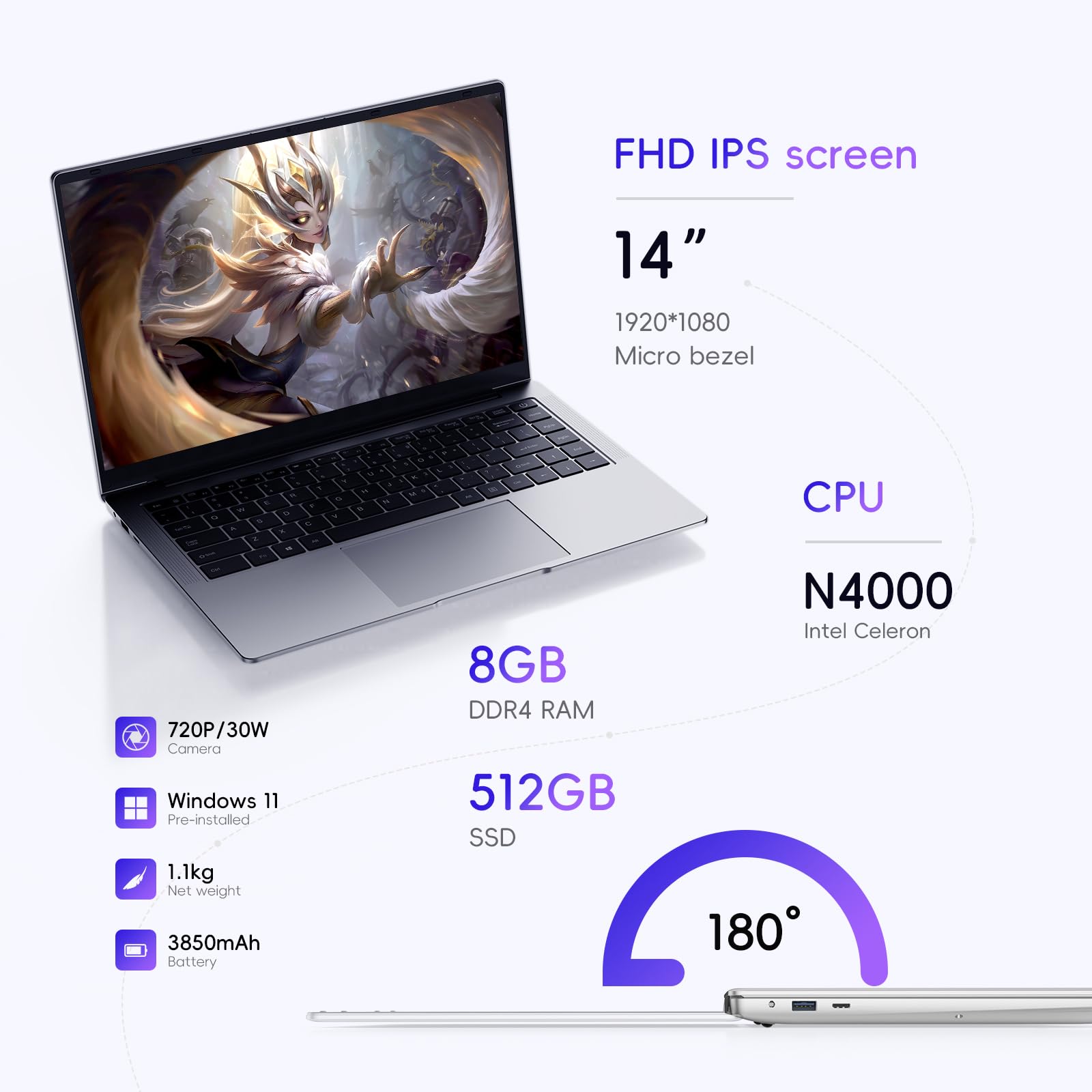 2024 Newest 14'' Windows Laptop, Intel Celeron Processor, 8 GB RAM, 512 ...