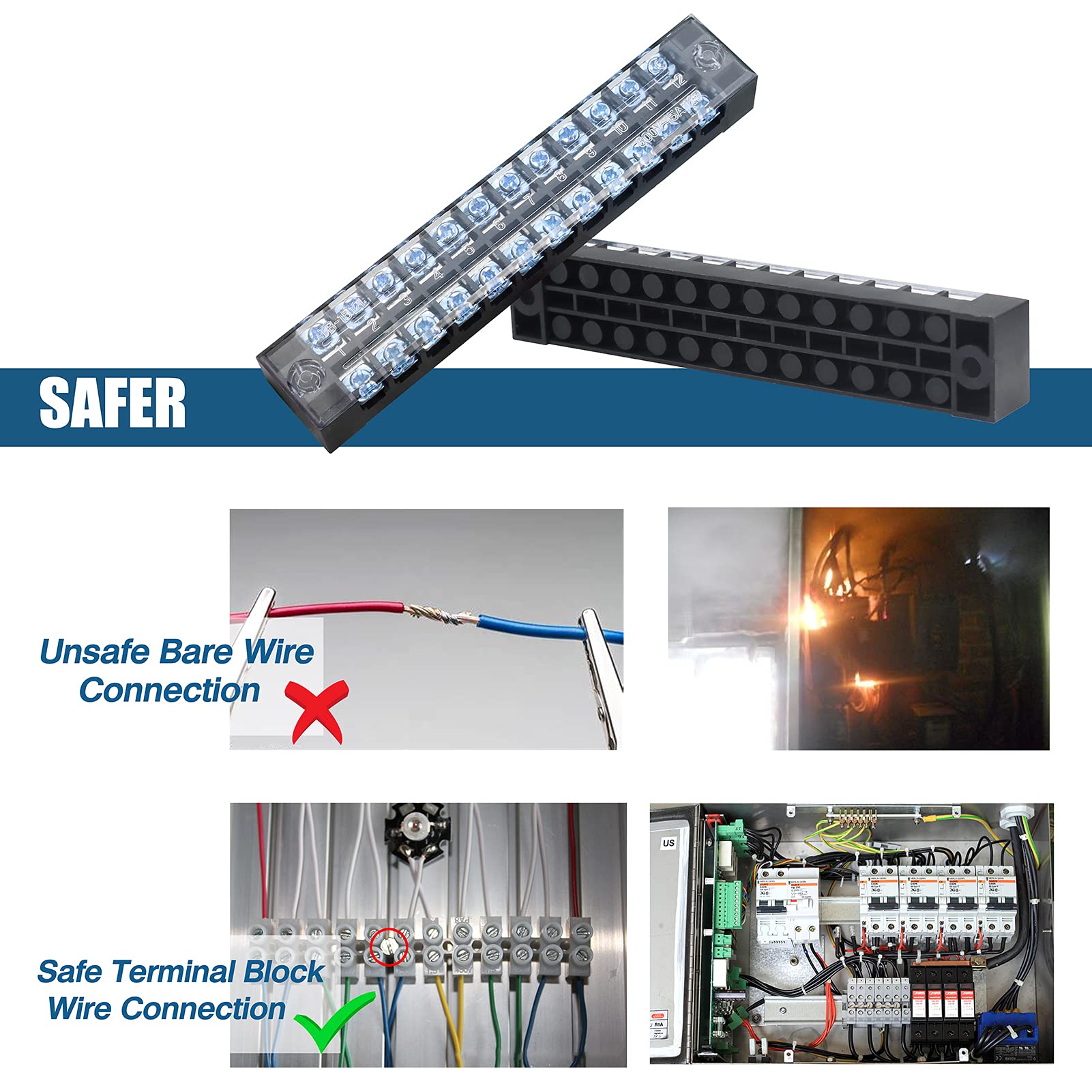 Snapklik.com : FIXITOK Terminal Strip Blocks, 5 Sets 12 Positions 600V ...