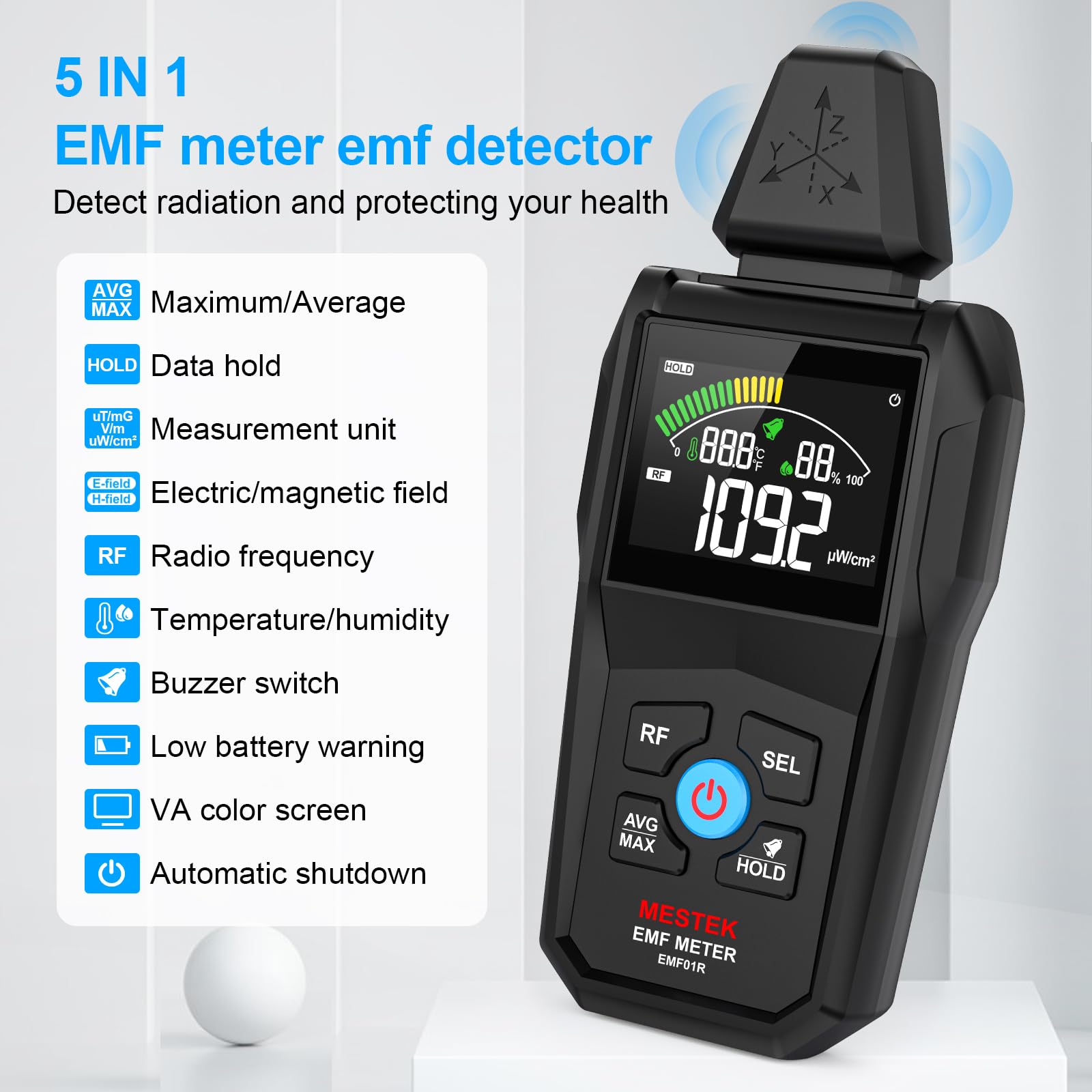 Snapklik.com : EMF Detector, 5-in-1 EMF Meter Radiation Detector ...