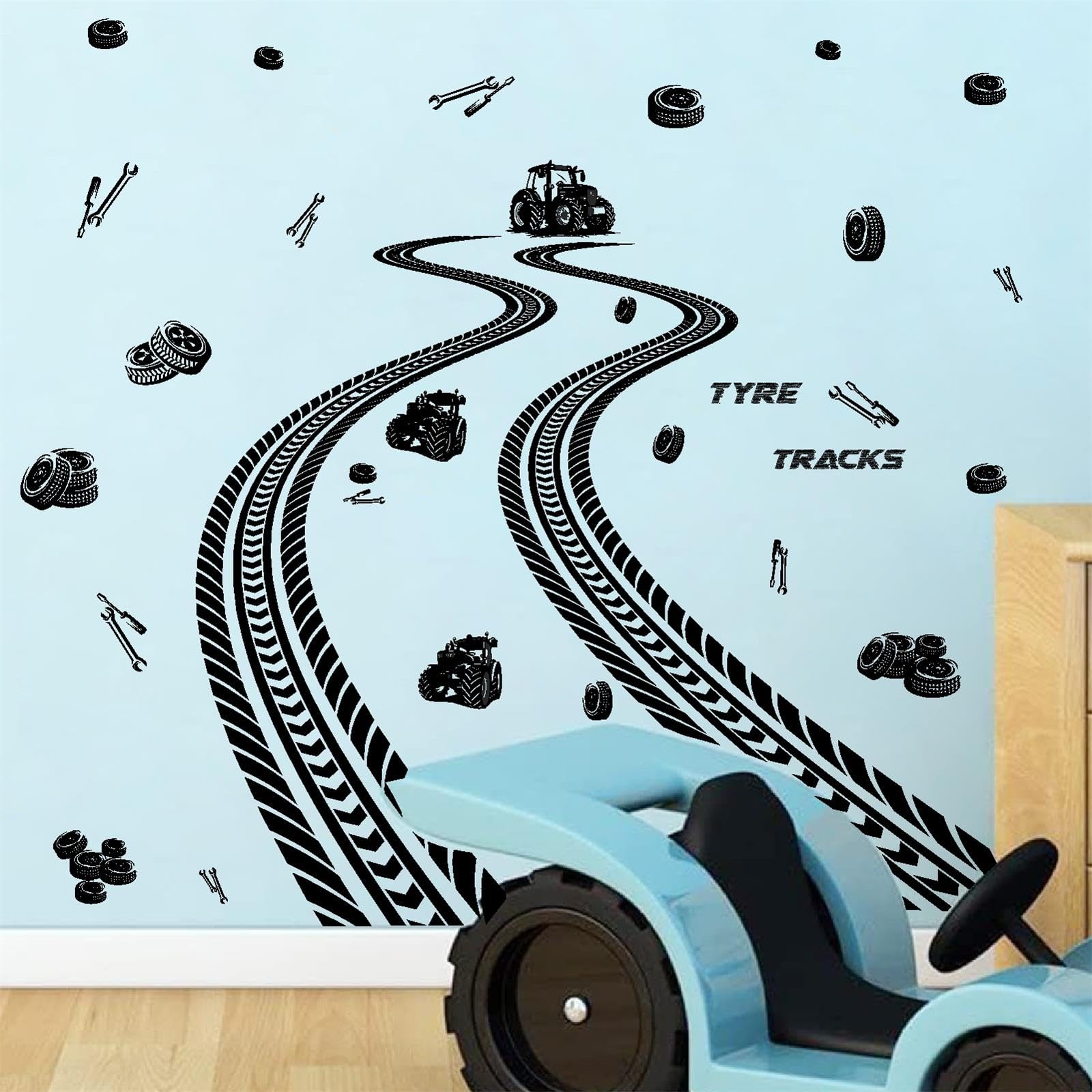 Amazon.com: Large Tire Road Wall Stickers Tyre Track Wall Decals Peel ...