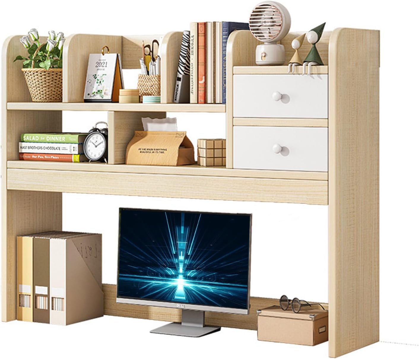Amazon.com: KUAIYU Desktop Bookshelf, Multipurpose Hutch Storage ...