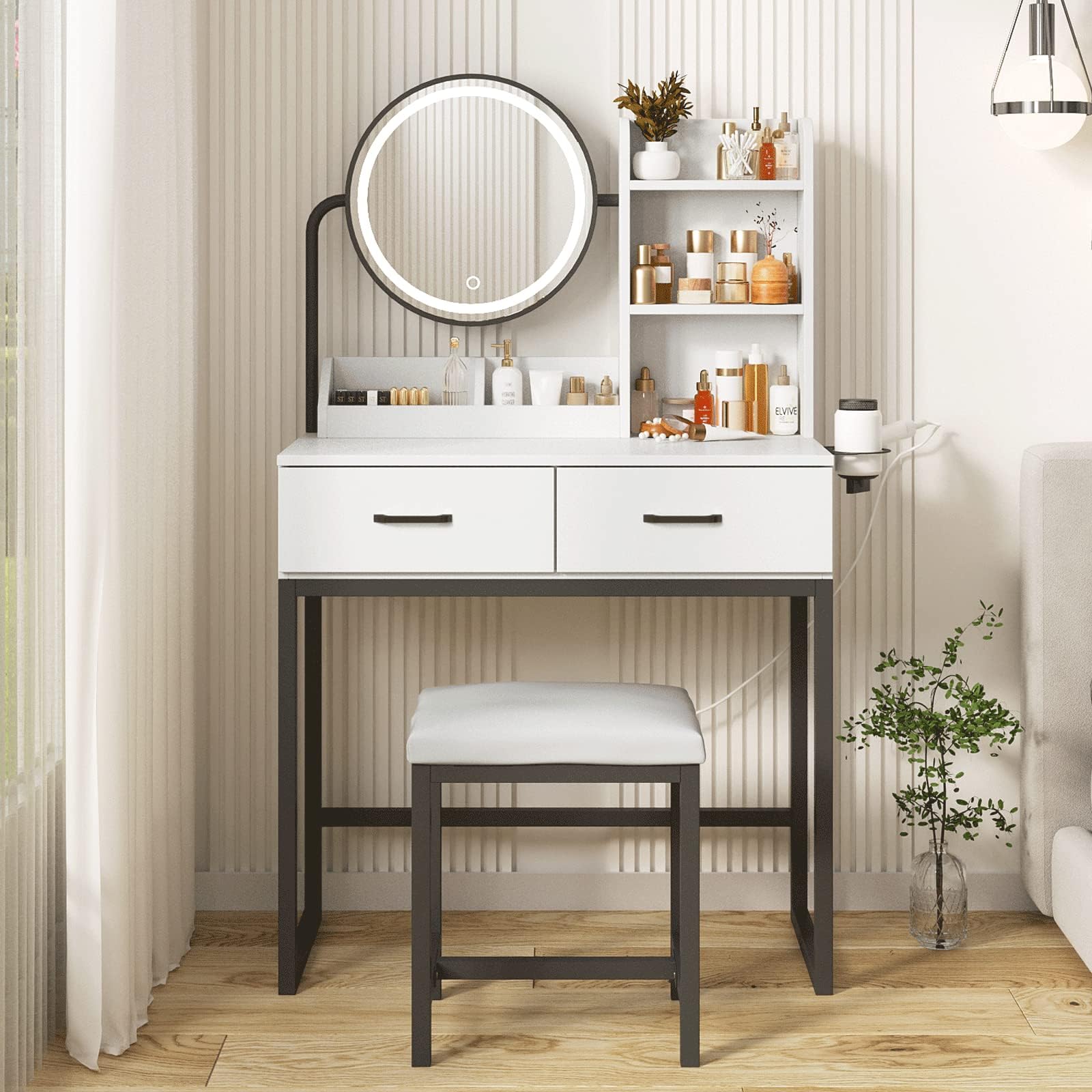Amazon.com: Boahaus Spes Modern White Makeup Vanity Desk, with ...