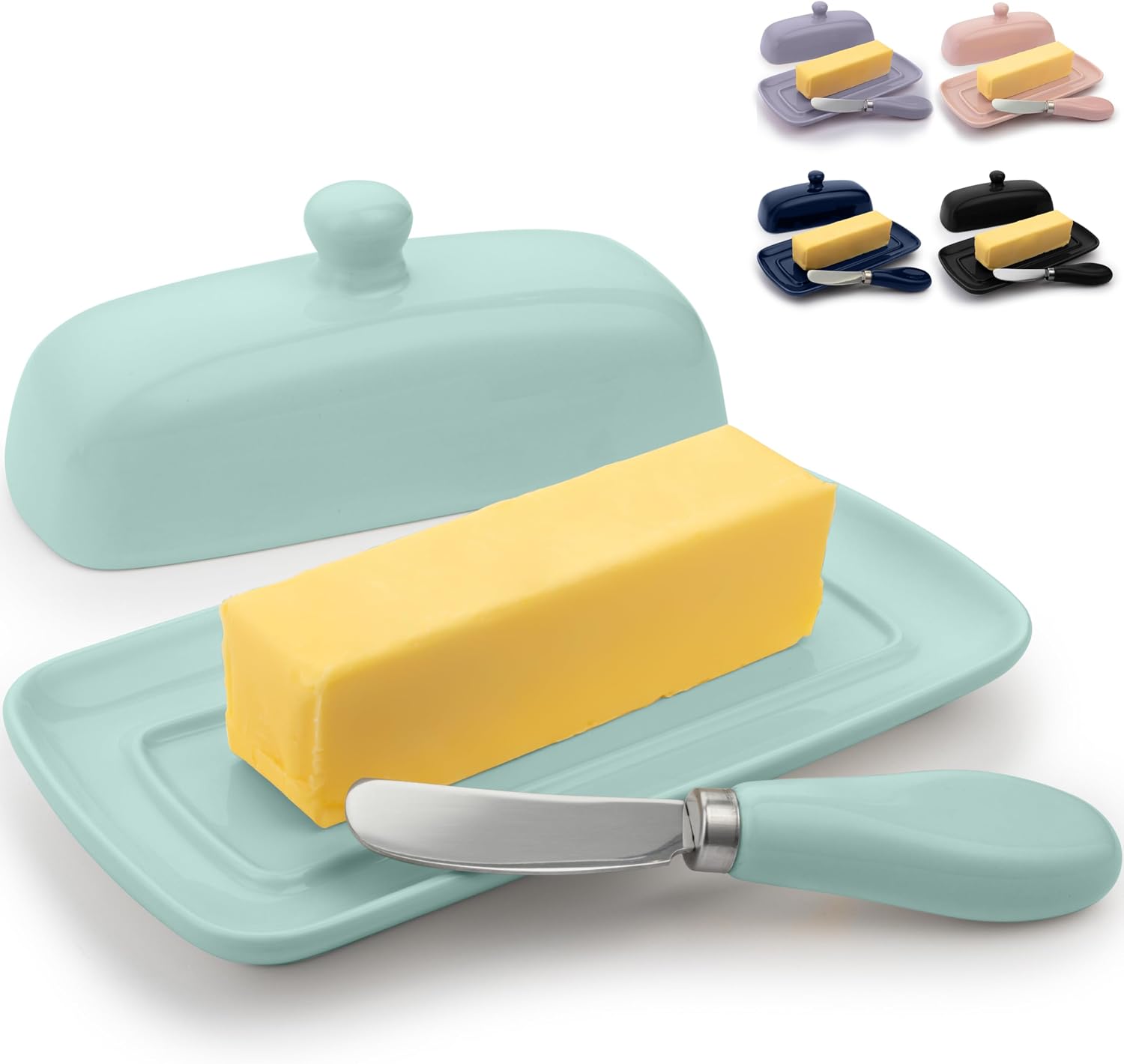 Amazon.com | Zulay Butter Dish With Lid For Countertop - Porcelain Mint ...