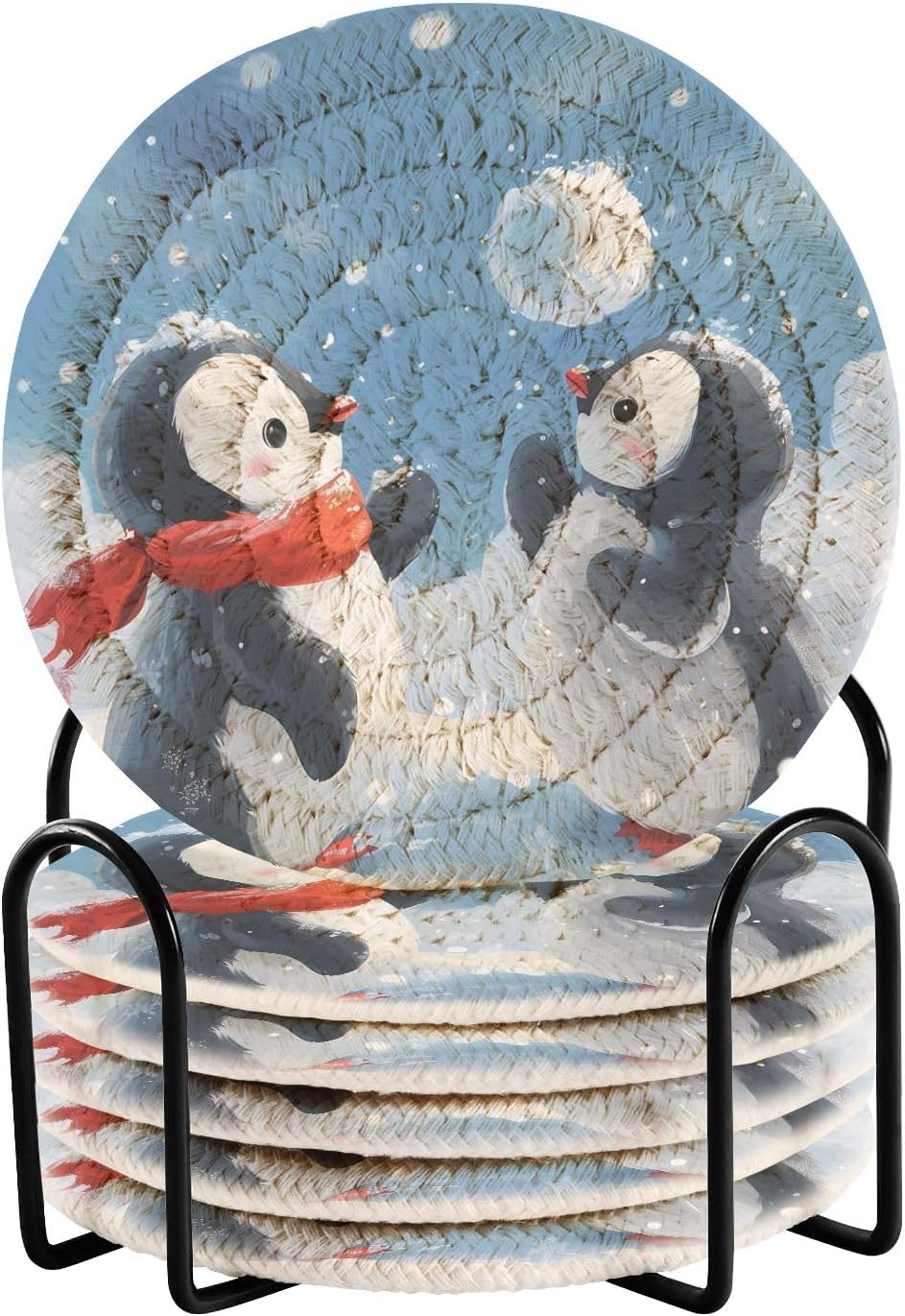Amazon.com | Two Penguins Snowball Coasters Set of 6 with Holder ...