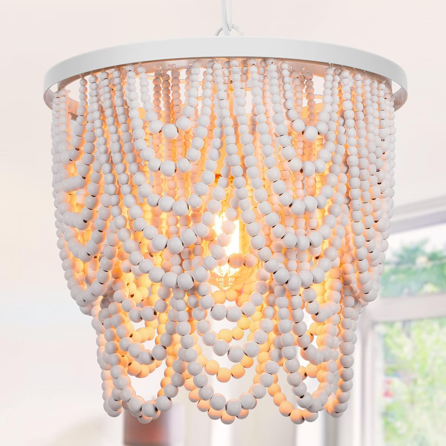 Natural Wood Bead Lamp