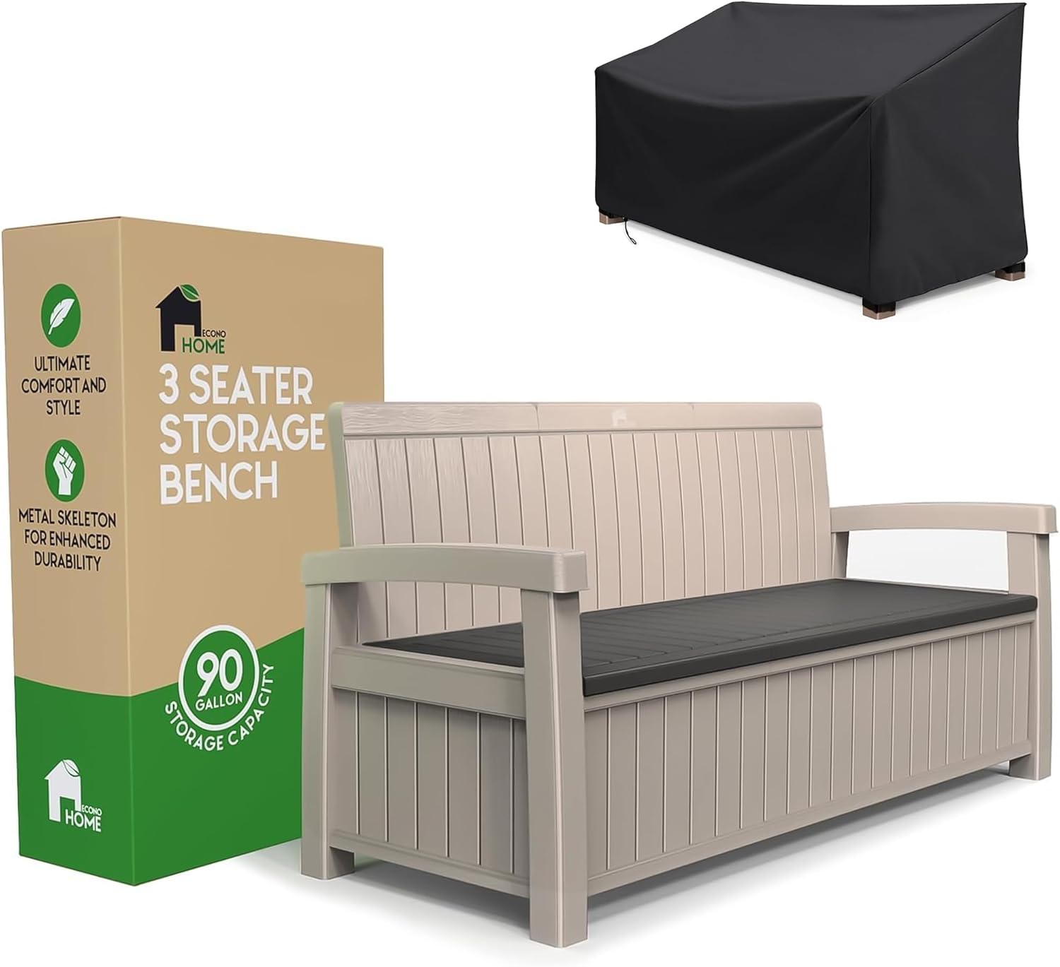 Amazon.com: EconoHome 3 Seat Outdoor Storage Bench with Rain Cover - 90 ...