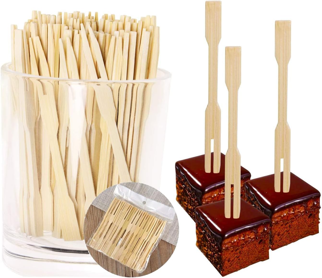 Amazon.com | 500 Pcs Bamboo Cocktail Appetizer Forks Food Fruit Picks ...