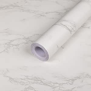 Amazon.com: Anmon White Grey Marble Wallpaper Matte 17.7''*118 ...