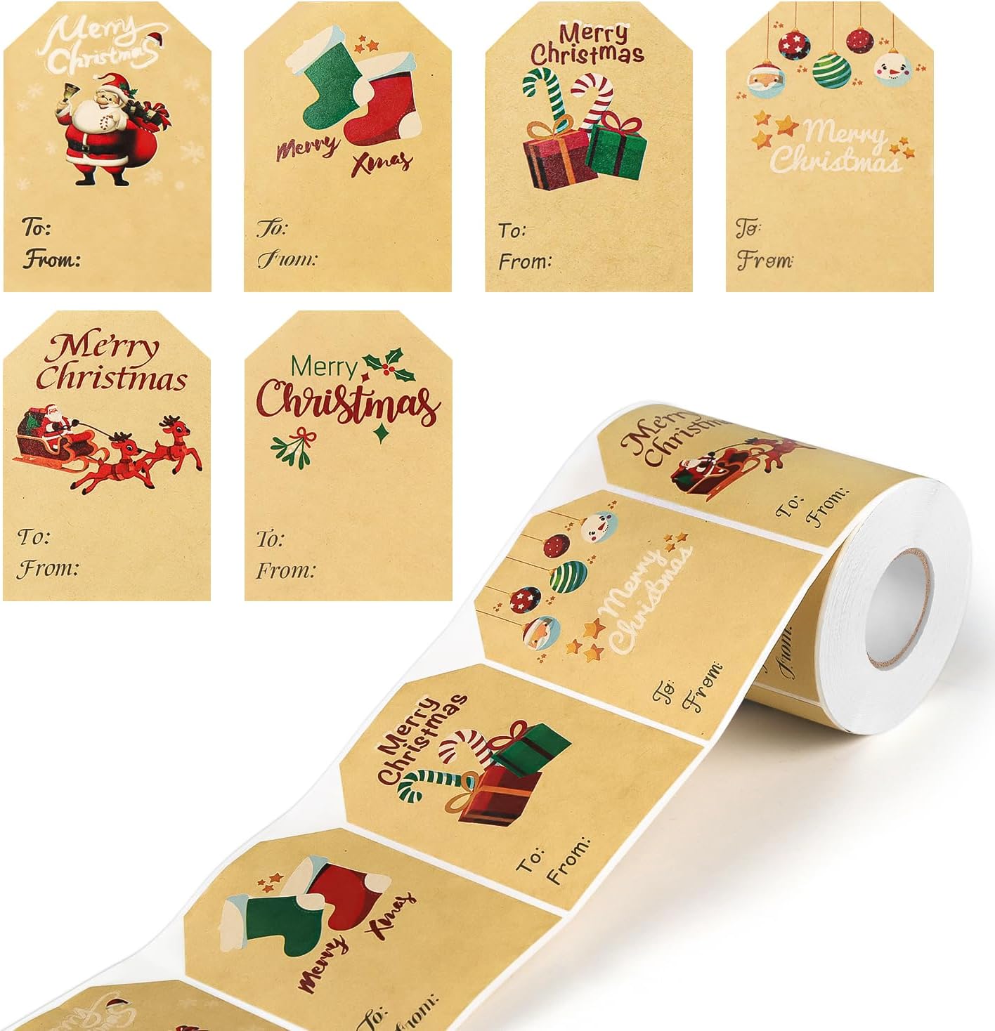 YUNGMAX 250PCS Merry Chirstmas Stickers, 2x3 Inch Self Adhesive Kraft ...