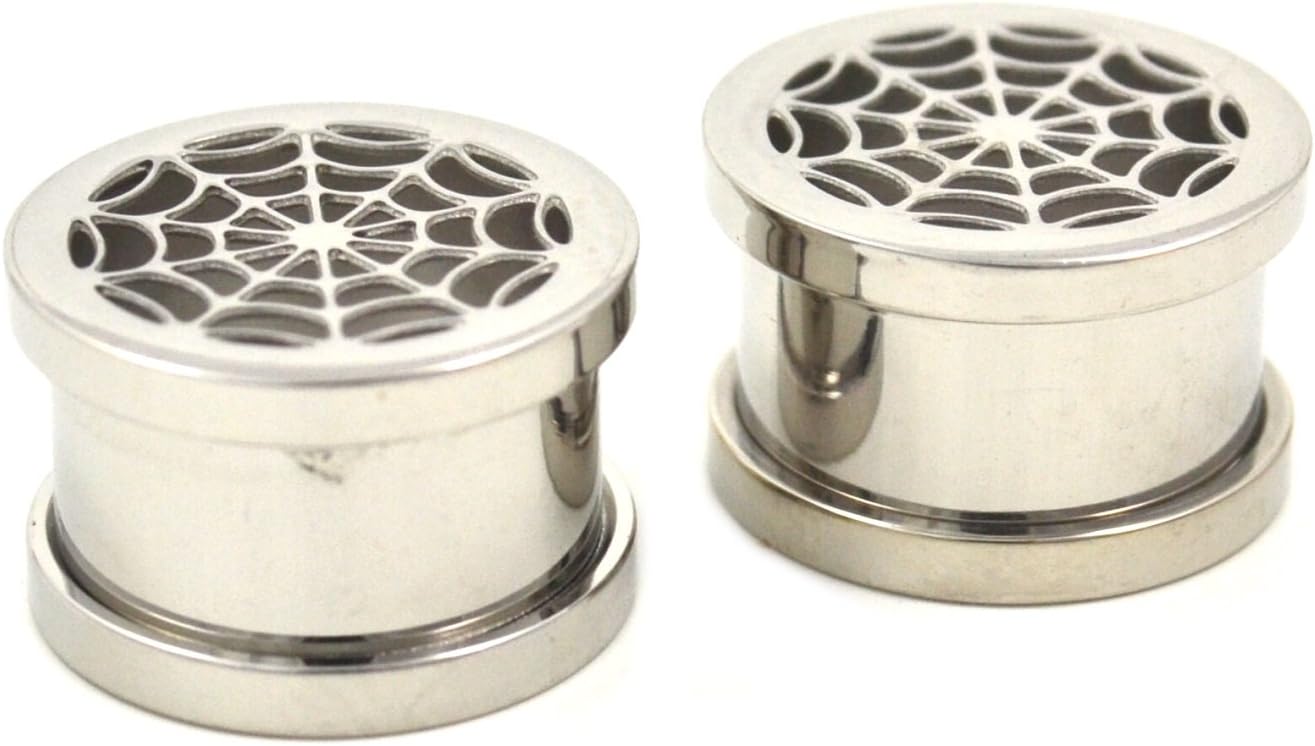 Amazon.com: Pair (2) Steel Spider Web Ear Plugs Hollow Screw Fit ...