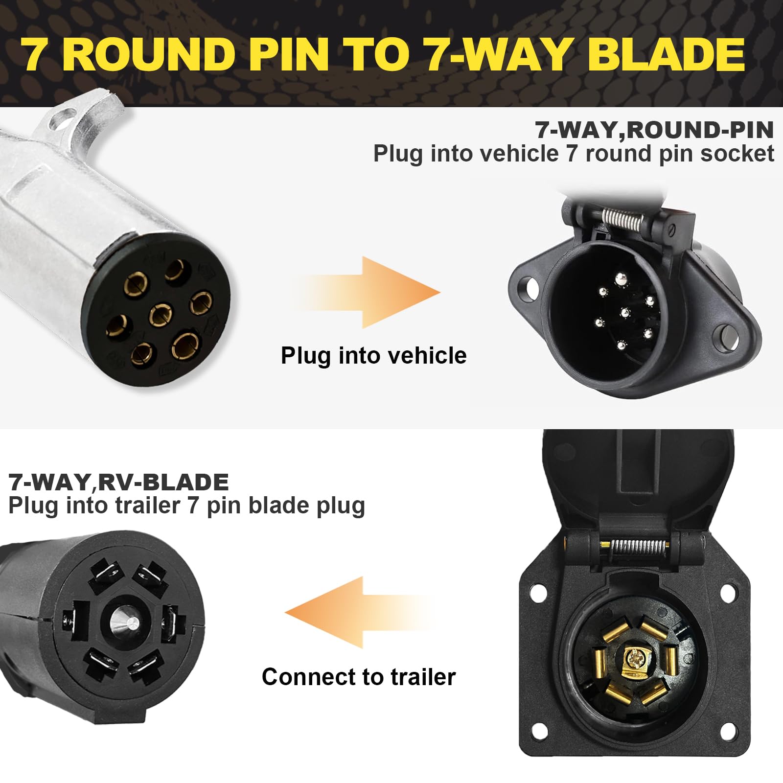 Snapklik.com : WALSIO 7 Pin To 7 Pin Trailer Plug Adapter