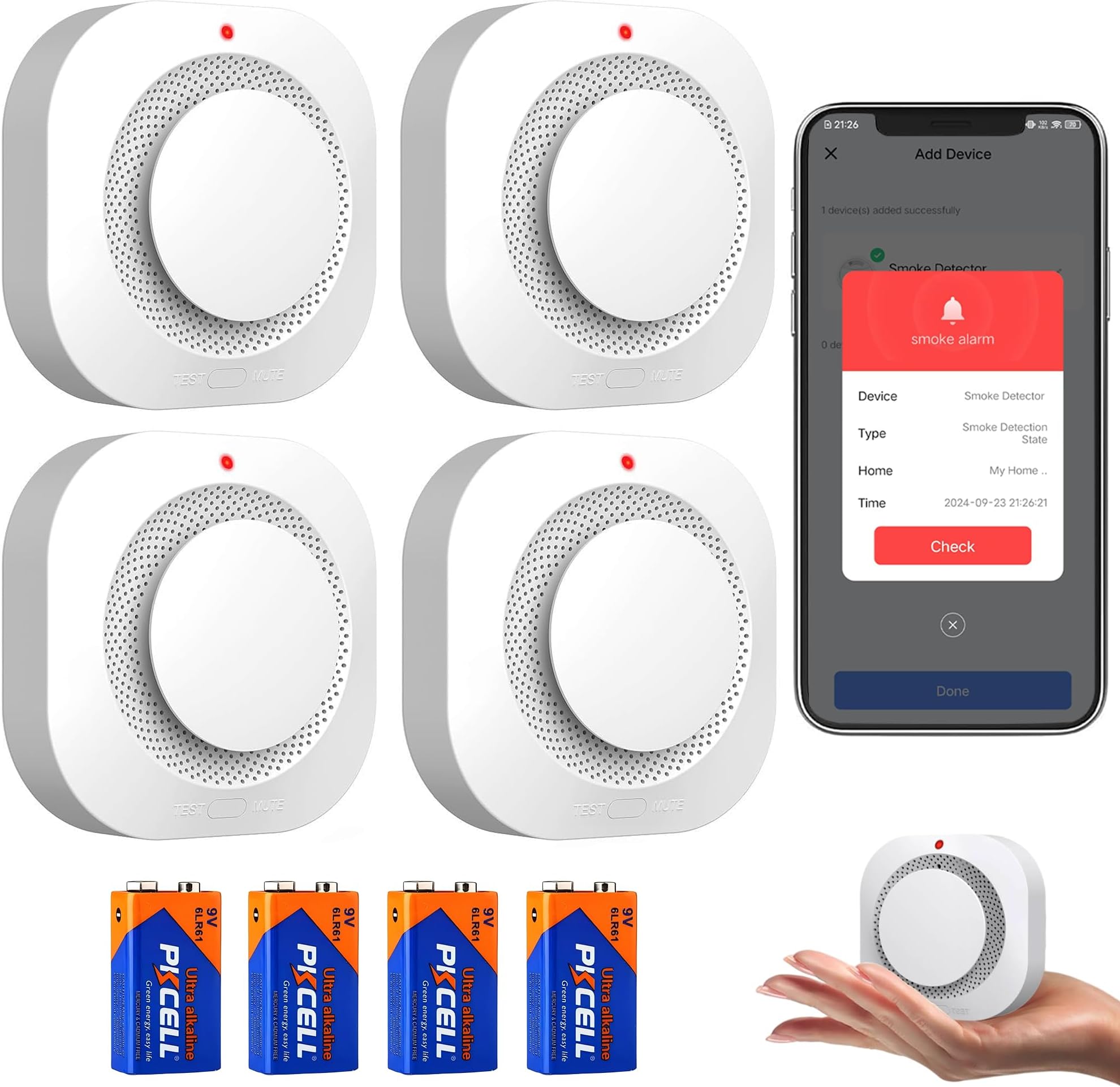 Uingarm Smart Smoke Detector Fire Alarm with Replaceable Battery, Wi-Fi ...