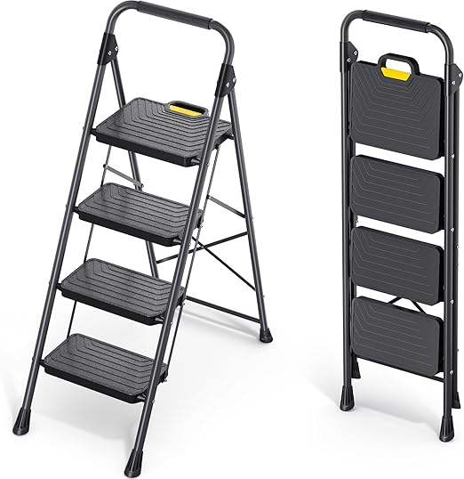 KINGRACK 4 Step Ladder, Sturdy Steel Step Stool with Anti-Slip Wide ...