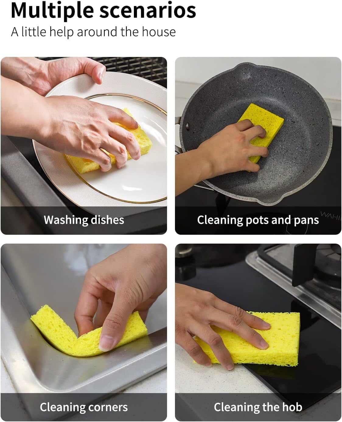 Cellulose Sponges,Heavy Duty Scrub Kitchen Sponge,Clean Tough Messes ...