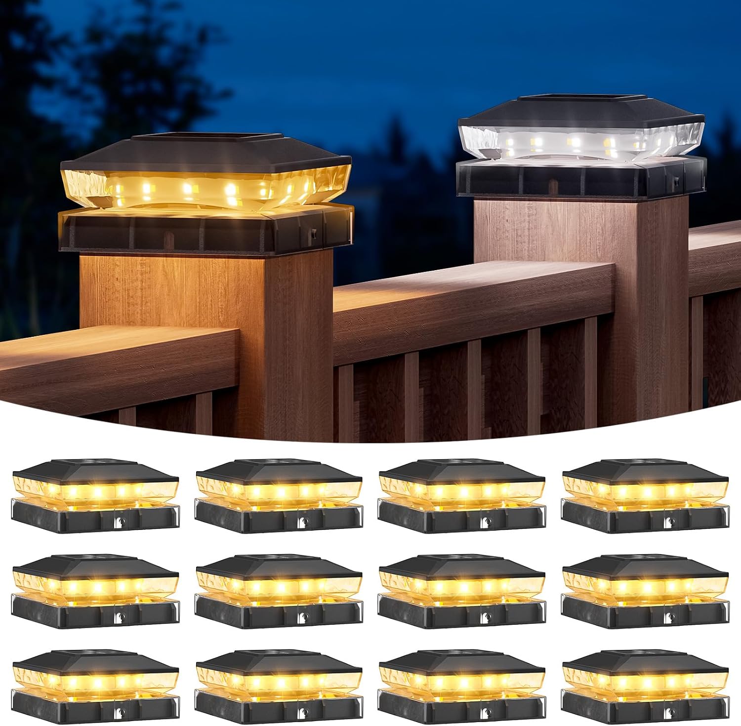 NIORSUN Solar Post Cap Lights Outdoor Waterproof, 2 Lighting Modes 4x4 ...