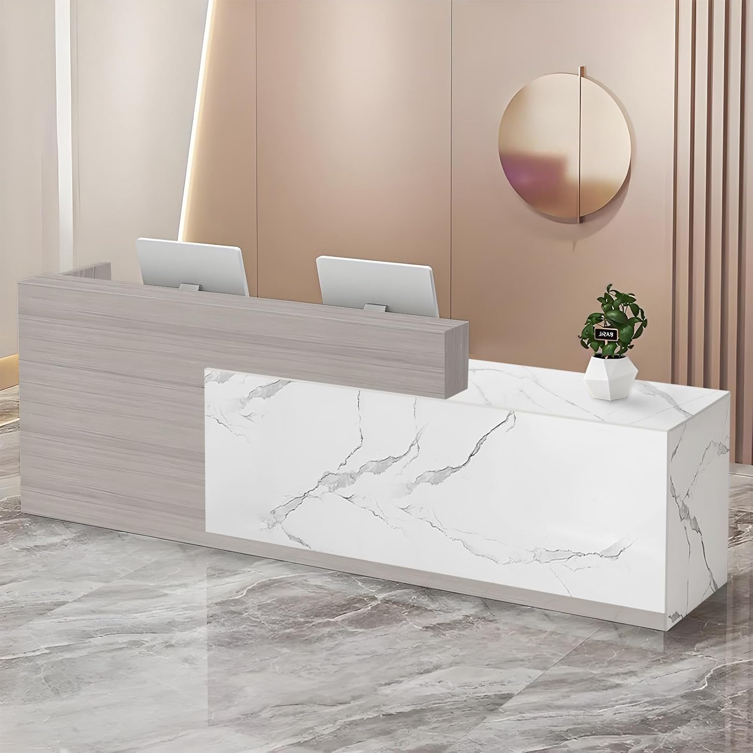 Amazon.com: Modern Reception Desk with Storage Drawers and Open Shelves ...