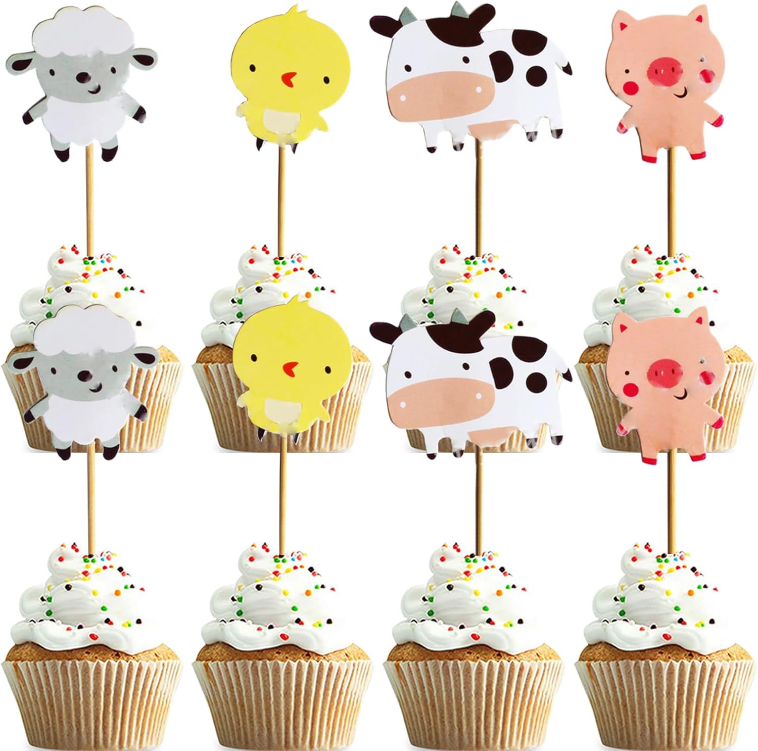 Amazon.com: SAMOKA Farm Cupcake Toppers,24 PCS Farm Animal Cupcake ...
