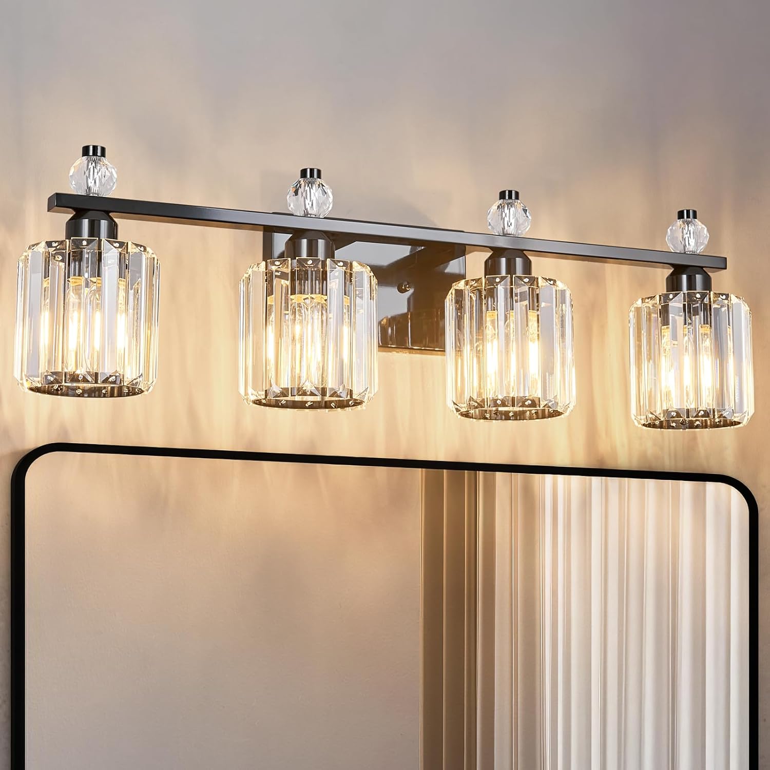 FDPBY Bathroom Vanity Lights 4-Light Plating Black Modern Crystal ...
