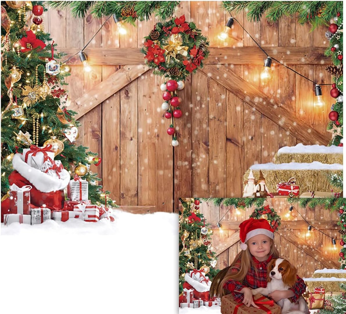 Amazon.com : GKLEASG Christmas Backdrop Banner Decorations, 5x3ft Barn ...