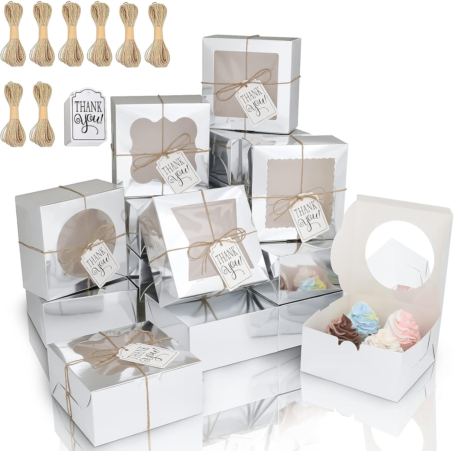 Amazon.com: KPOSIYA 65PCS Bakery Boxes with Window 6x6x3 Inches 5 Style ...