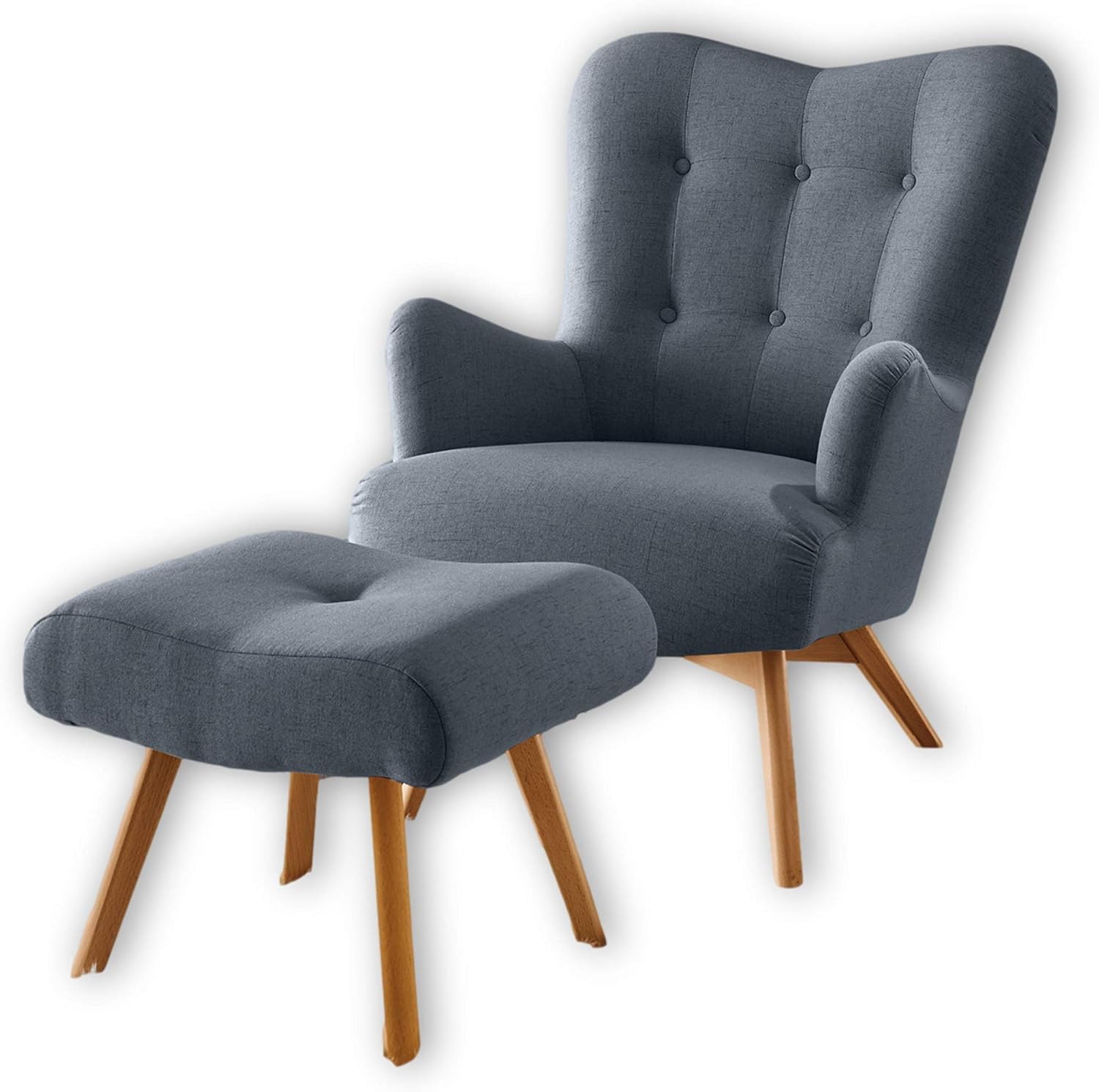 Stella Trading ARNDT Sessel mit Hocker und geknöpfter Polsterung, Steel ...