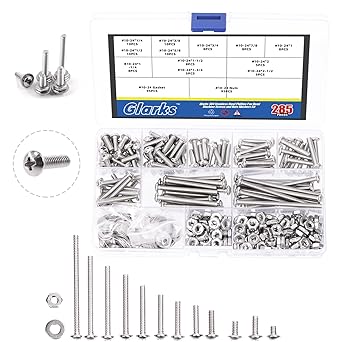 Glarks 285Pcs Machine Screw Assortment Kit #10-24 Stainless Steel ...