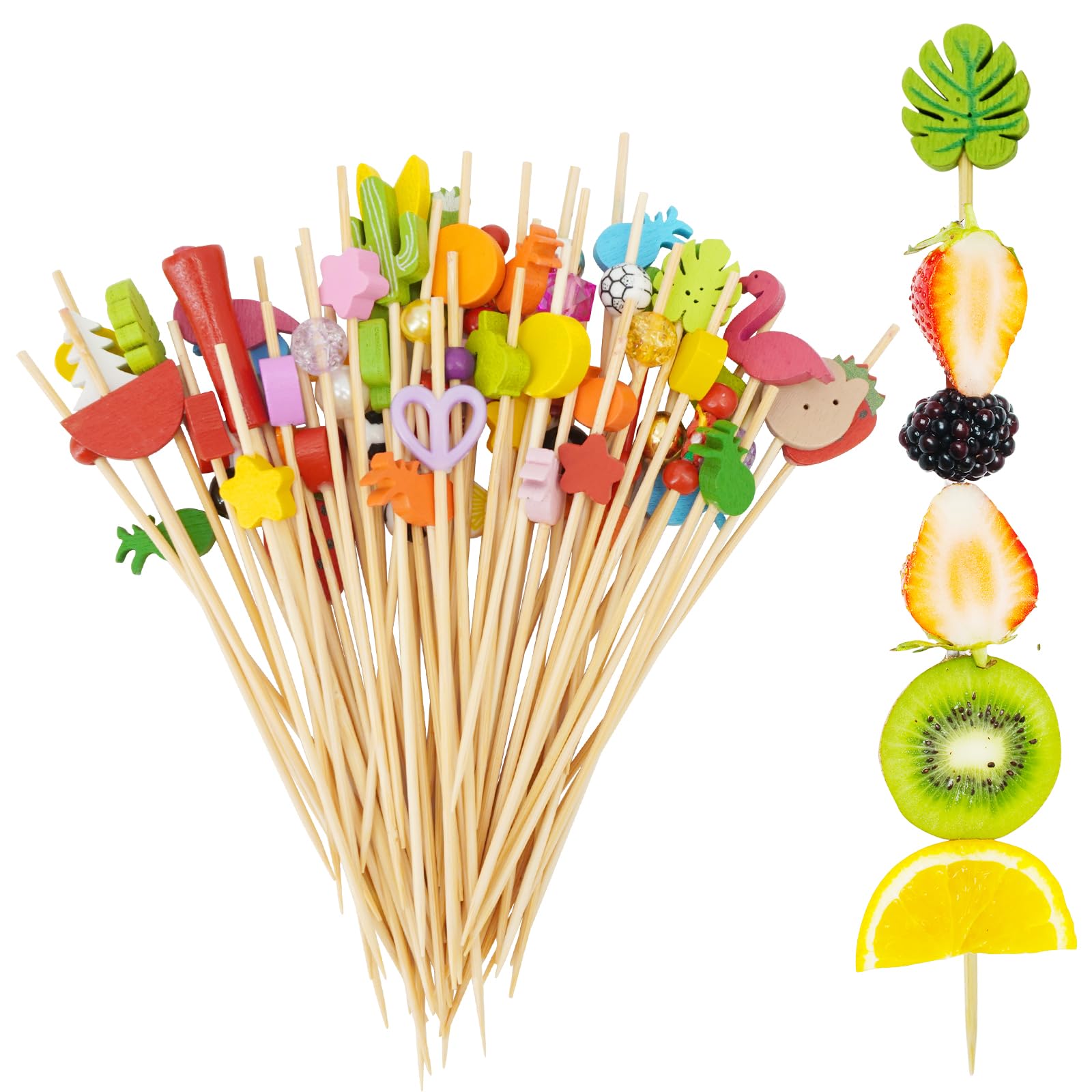 200 Pcs Bamboo Cocktail Sticks 12 CM Cocktail Toothpicks Fruit Food ...