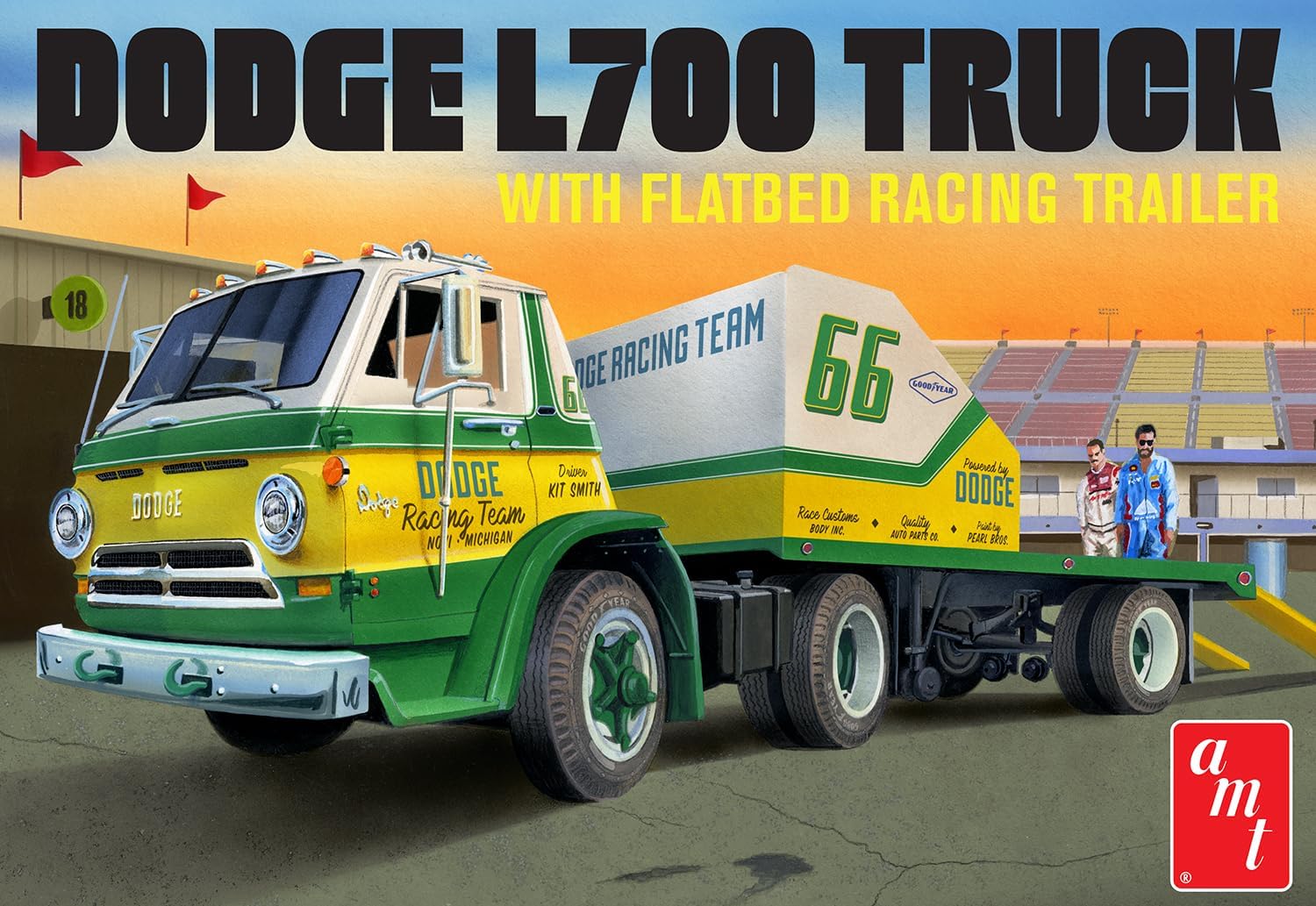 Amazon.com: AMT 1966 Dodge L700 Truck w/Flatbed Racing Trailer 1:25 ...