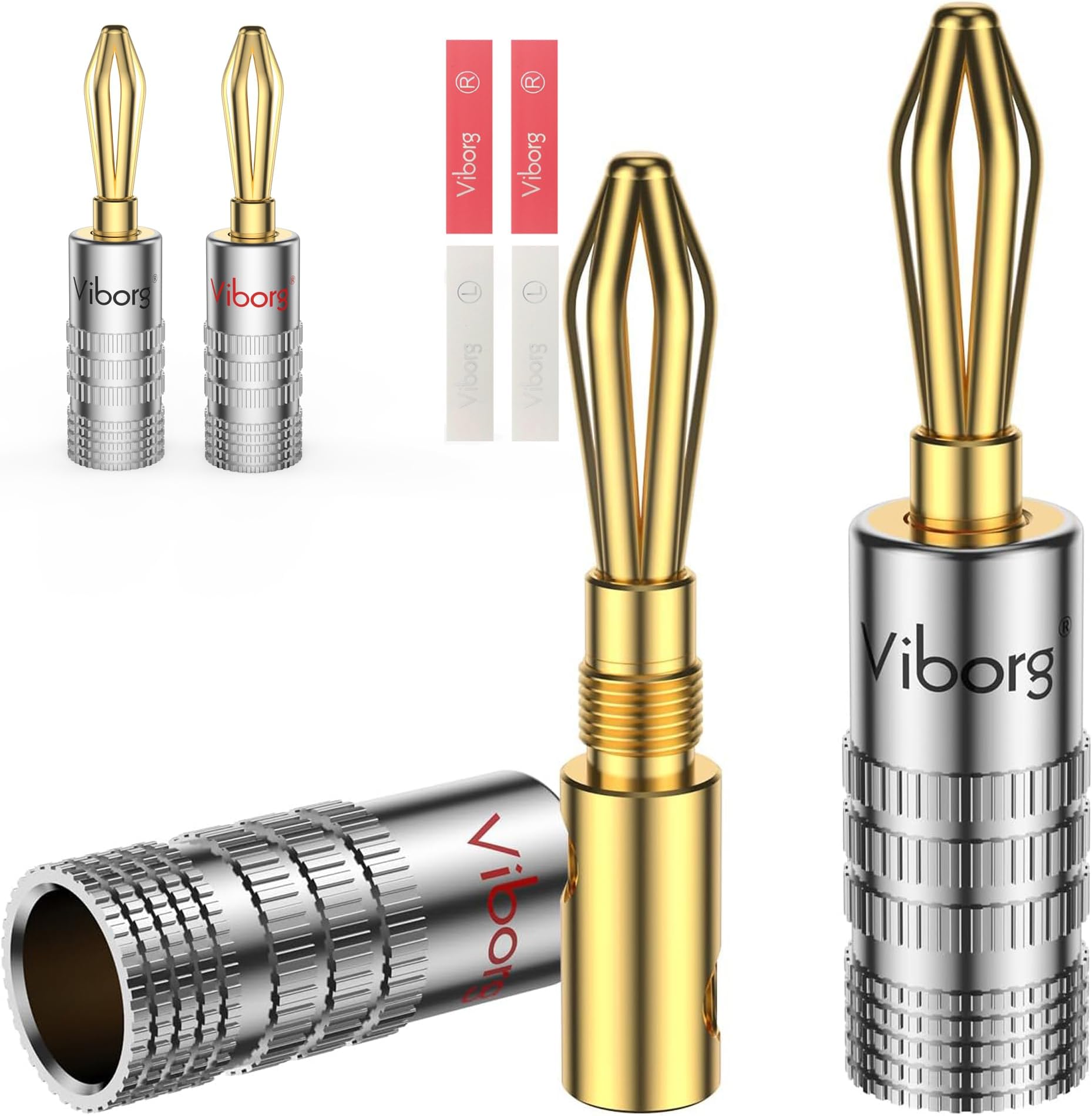 Amazon.com: Viborg 4X HiFi Speaker Banana Connectors, 24K Gold-Plated ...