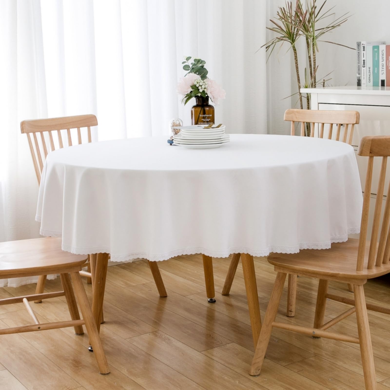 Amazon.com: Rakila Round Tablecloth Faux Linen Waterproof Tablecloth ...