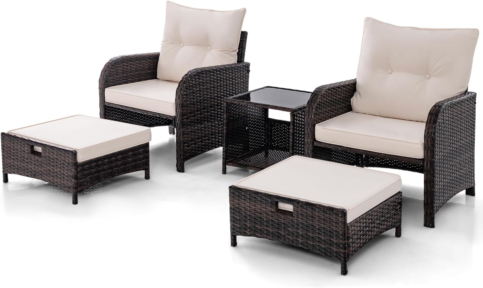 COSTWAY 5 Pieces Patio Dining Set, Square Garden Table with 4 Rattan ...