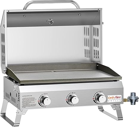 Amazon.com : ONLYFIRE GRILLS Tabletop Gas Griddle with Foldable Legs, Portable 3-Burner Propane ...