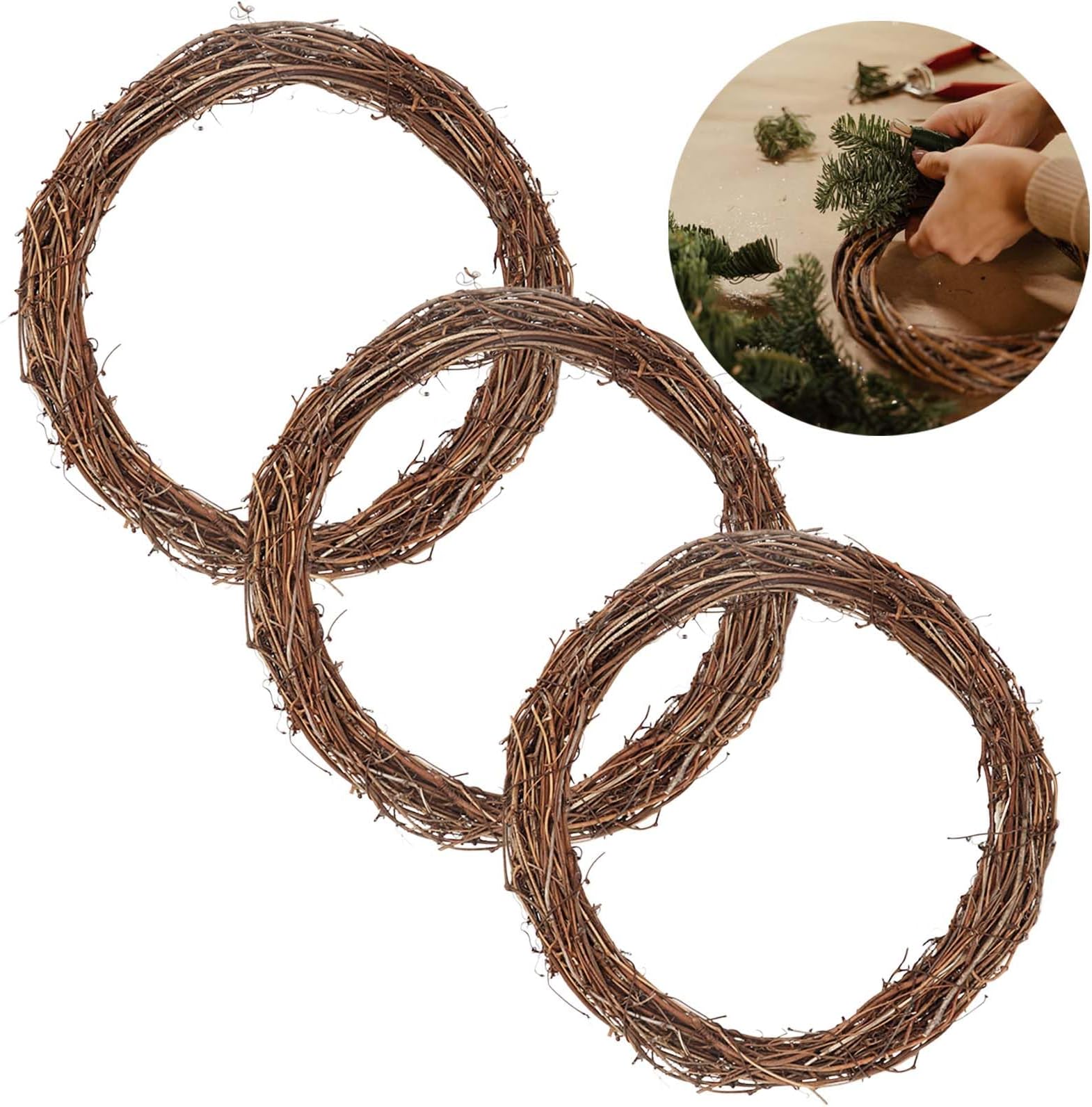 2Pcs Natural Grapevine Wreath - 30cm Round Garland Rattan Branch ...