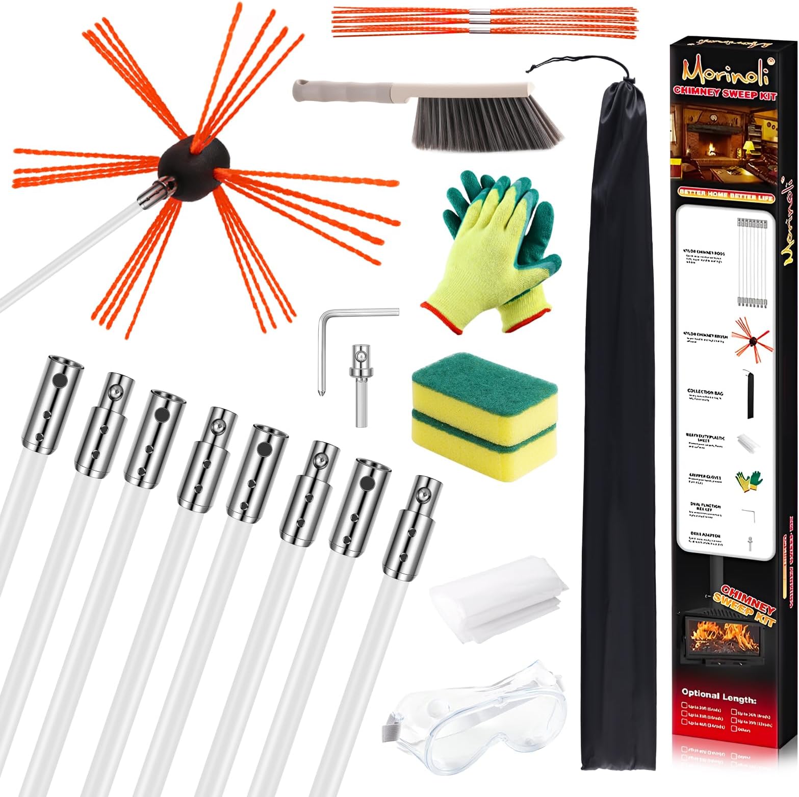 Amazon.com: Midwest Hearth 7-Inch Square Wire Chimney Brush and 18-Foot Fiberglass Chimney Rod ...