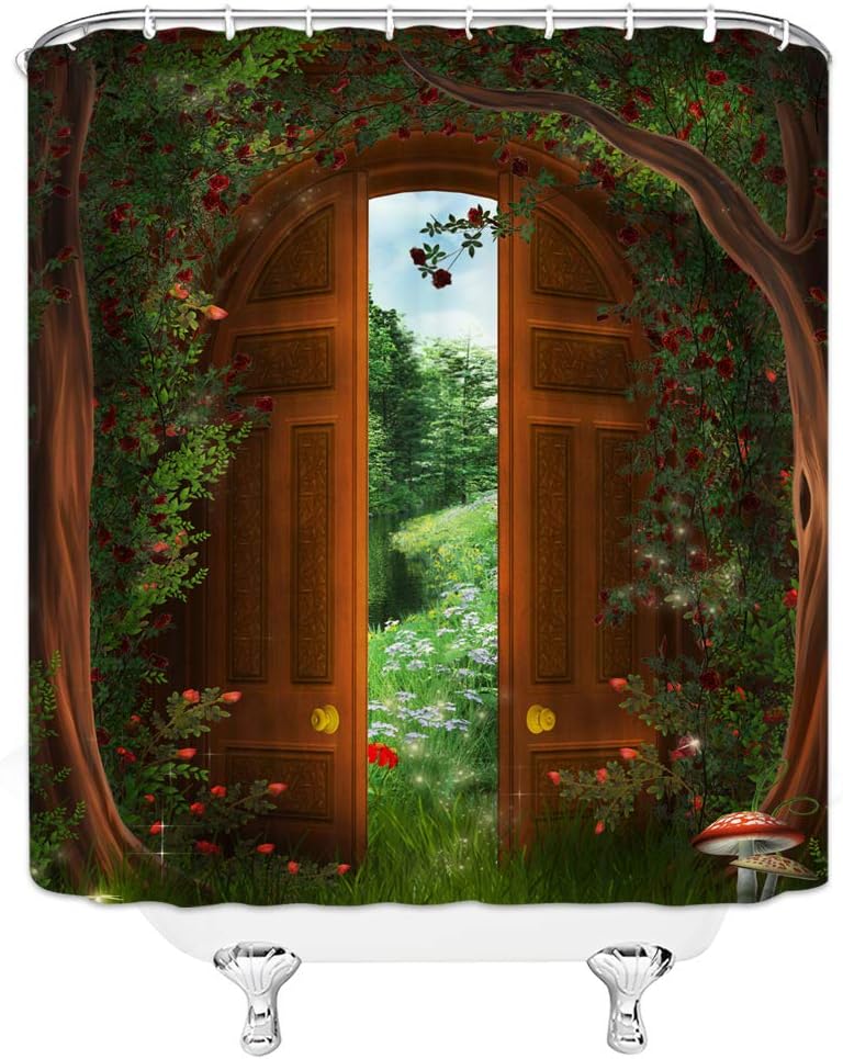 Amazon.com: Fuortia Hobbit Shower Curtain Fantasy Rural Green Hobbit ...