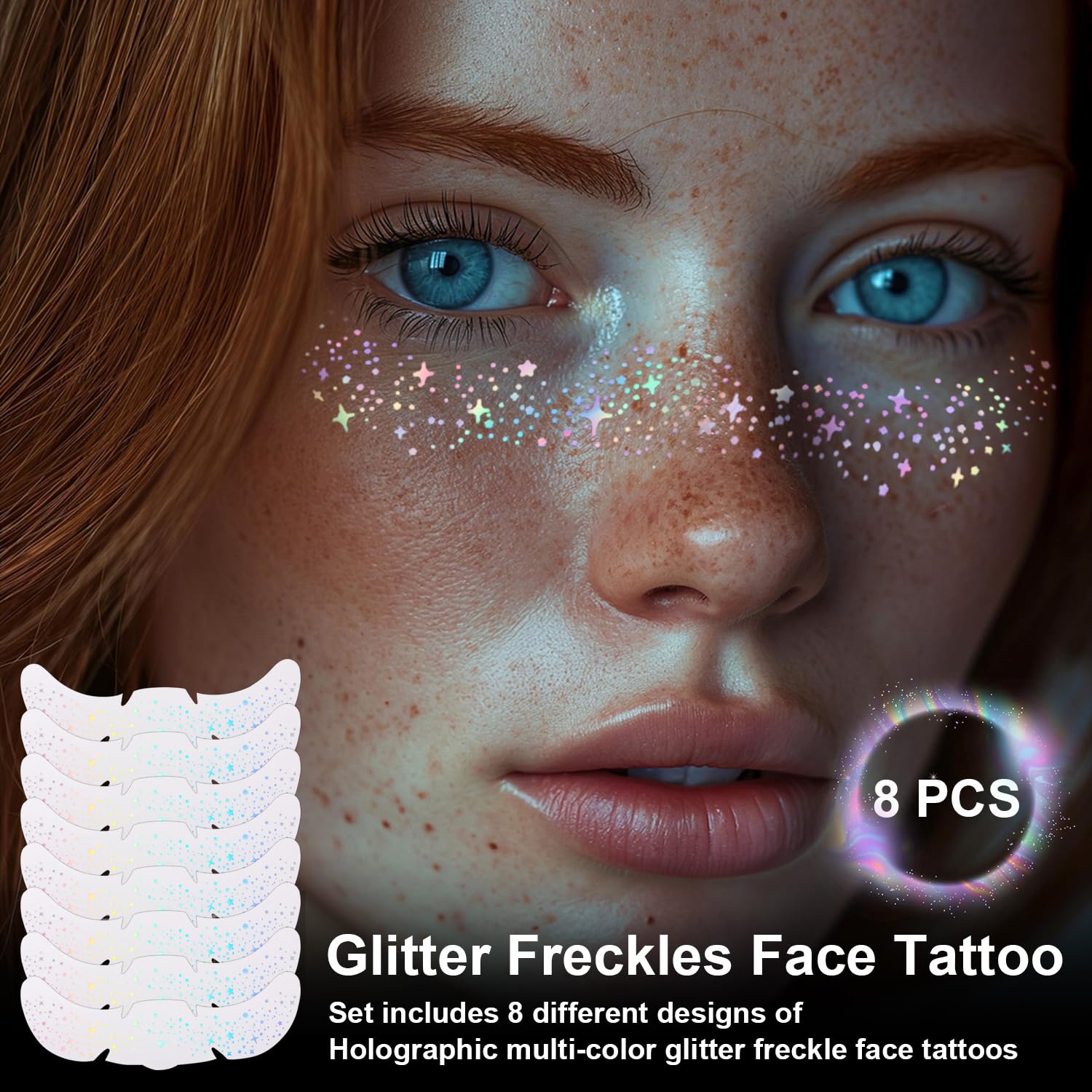 Snapklik.com : 8 Pcs Holographic Rainbow Glitter Freckles Iridescent ...