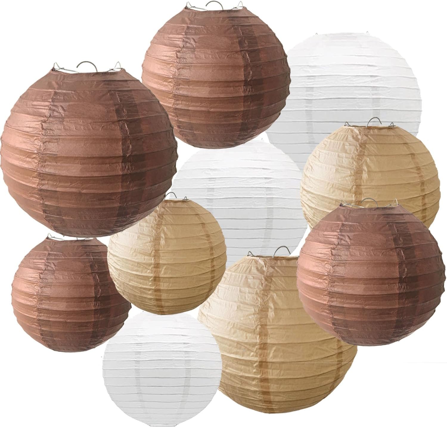 10 Pcs Paper Lanterns Decorative Brown White and Tan Round Hanging ...
